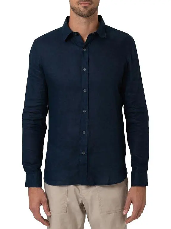 MAVI Solid Indigo Linen Button-up Shirt - Black Iris