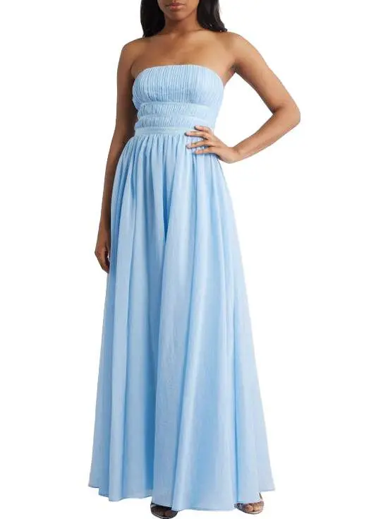 Lulus Strapless Pleated Dress - Light Blue