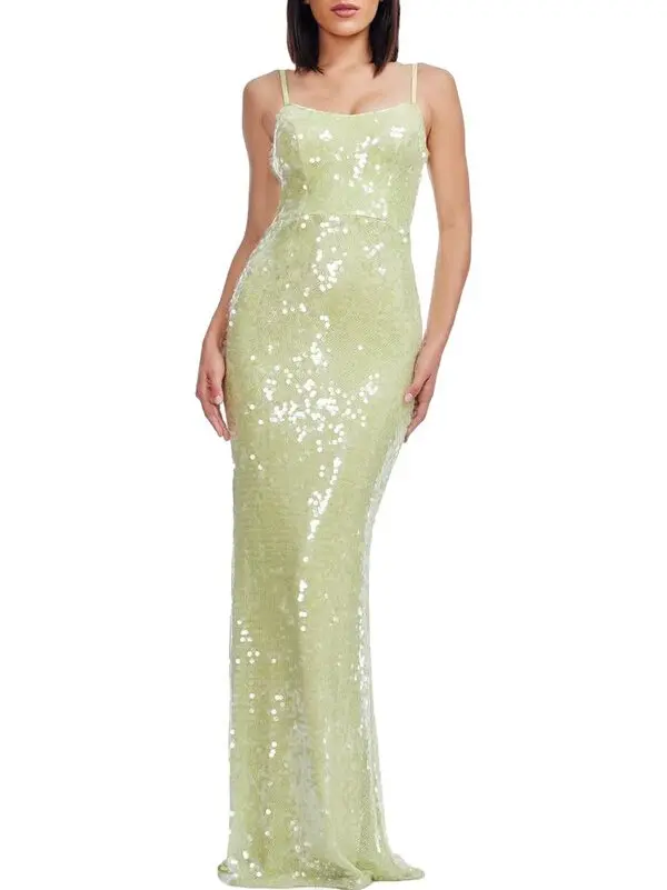 Dress The Population Giovanna Sequin Mermaid Gown - Celery Juice