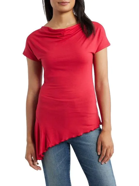 Loveappella Ruched Asymmetric Top - Red