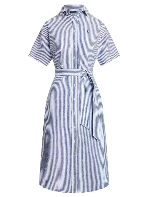 Polo Ralph Lauren Linen Stripe Shirt Dress - Blue