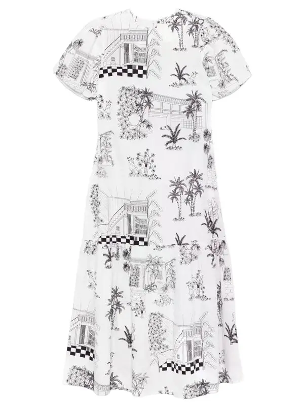 Verandah Graphic-print Midi Dress - White