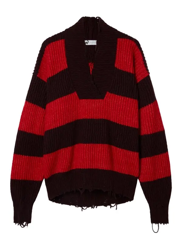Stella McCartney Oversized Striped V-neck Sweater - Bordeaux Red