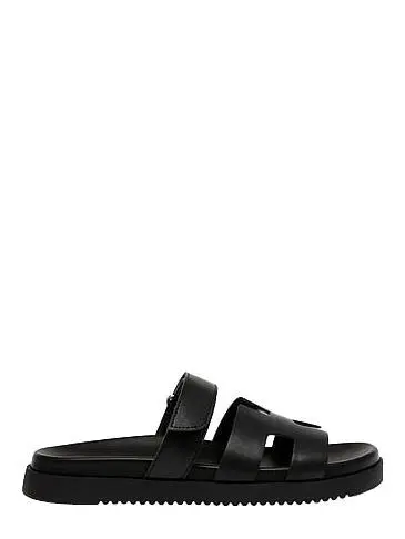 Pink Mayven Leather Flatform Slides - Black
