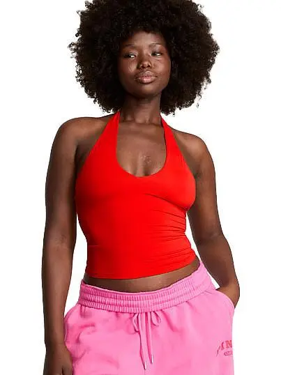 Pink Base Stretch Halter Tank - Red