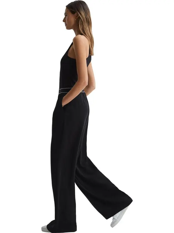 REISS Wide Leg Elasticated Trousers - Black