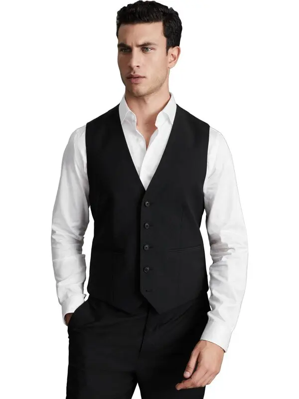 REISS Modern Fit Wool Blend Waistcoat - Black