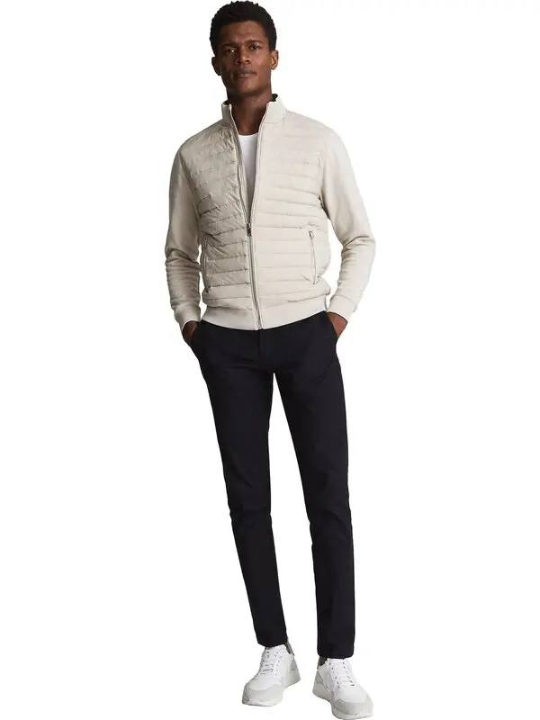 REISS Flintoff Quilted Hybrid Jacket - Stone