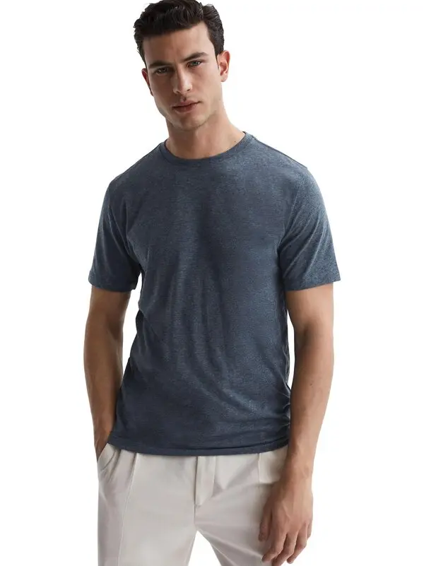 REISS Bless Crew Neck T-shirt - Airforce Blue Melange
