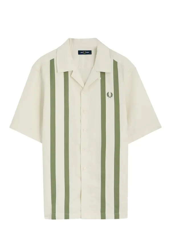 Fred Perry Striped Logo-embroidered Woven Shirt - Cream
