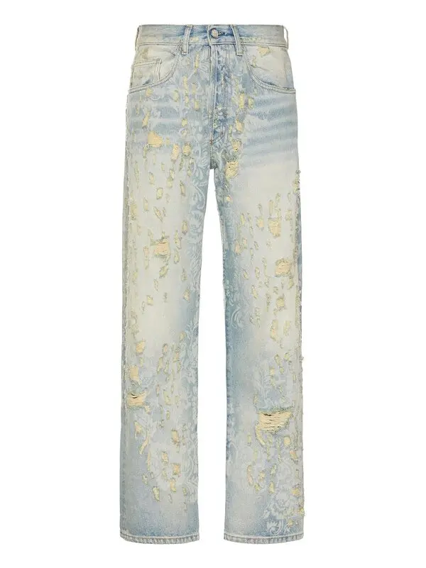 Aries Destroyed Lace Batten Jeans - Blue