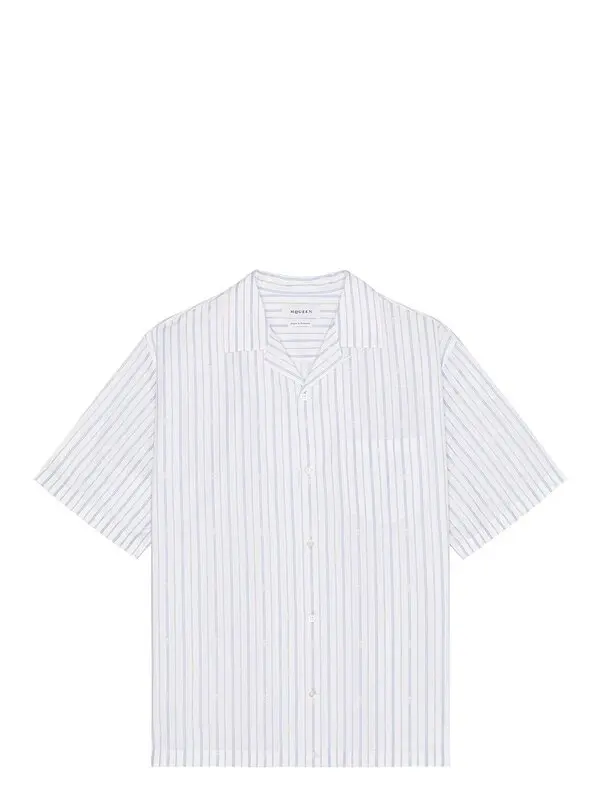 Alexander McQueen Square Pinestripe Shirt In White - White  Blue  & Grey