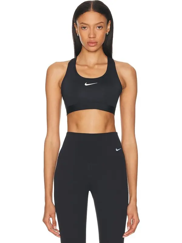Nike Swoosh Medium Support Padded Sports Bra In Black - Black & White