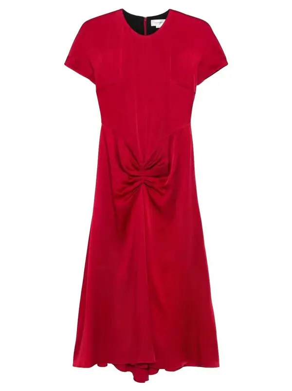 Victoria Beckham Draped Satin Midi Dress - Red