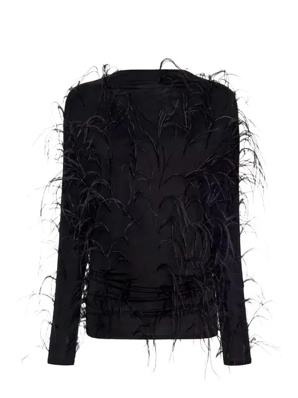 Lapointe Feather-detail Blouse - Black