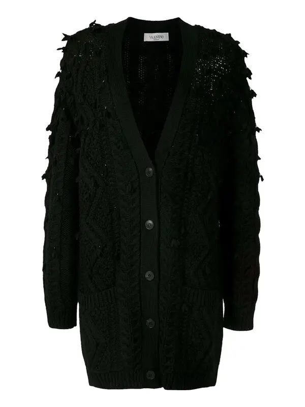 Valentino Garavani Oversized Tassel-trim Cardigan - Black