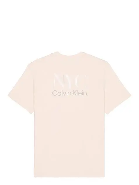 Calvin Klein Embroidered Nyc Back Crewneck Tee In Blush - Silver Peony