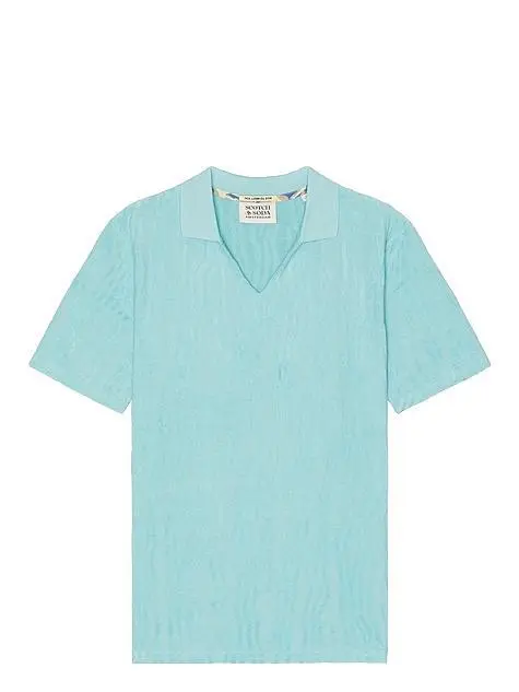 Scotch & Soda Jacquard Short Sleeve Polo In Teal - Sea Blue