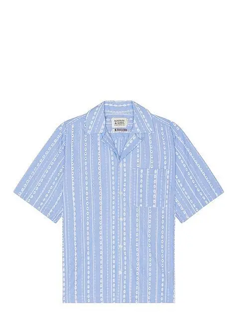 Scotch & Soda Striped Short Sleeve Shirt In Baby Blue - Sky Blue