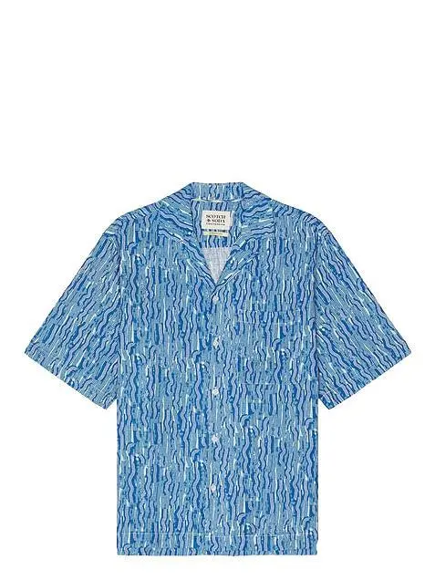 Scotch & Soda All Over Print Short Sleeve Shirt In Blue - Vuur Island Stripe