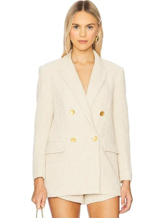 L'Agence Riva Knit Double Breasted Blazer - White  Ivory  & Gold
