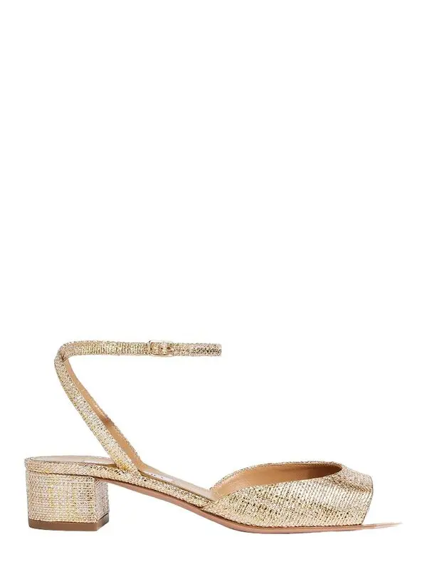 AQUAZZURA French Flirt 35 Metallic Leather And Faux Raffia Pumps - Gold