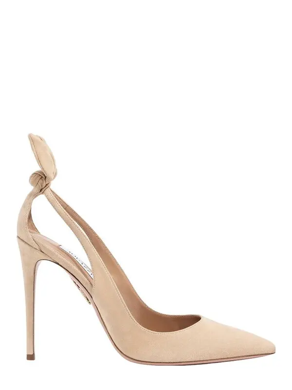 AQUAZZURA Deneuve Bow 105 Suede Pumps - Neutral