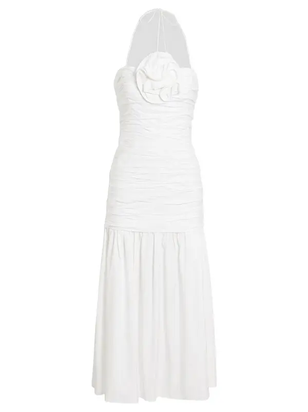 Carolina Herrera Cotton-blend Poplin Halterneck Midi Dress - White