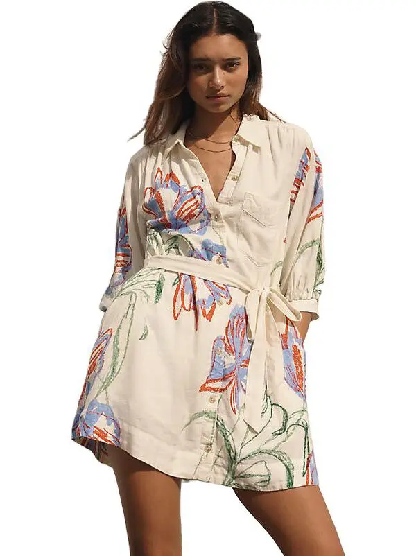 Maeve Mona Linen Mini Shirt Dress - White