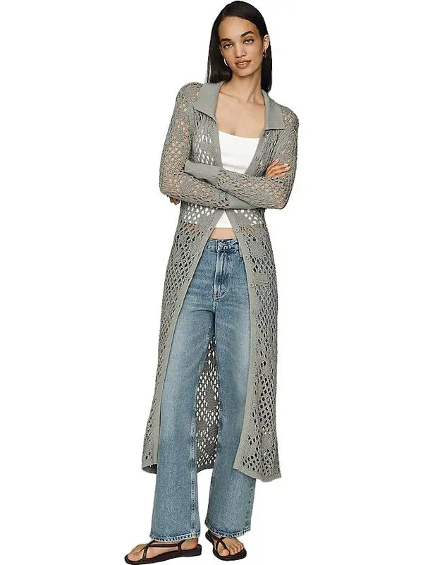 Anthropologie Fishnet Duster Cardigan Sweater - Light Green