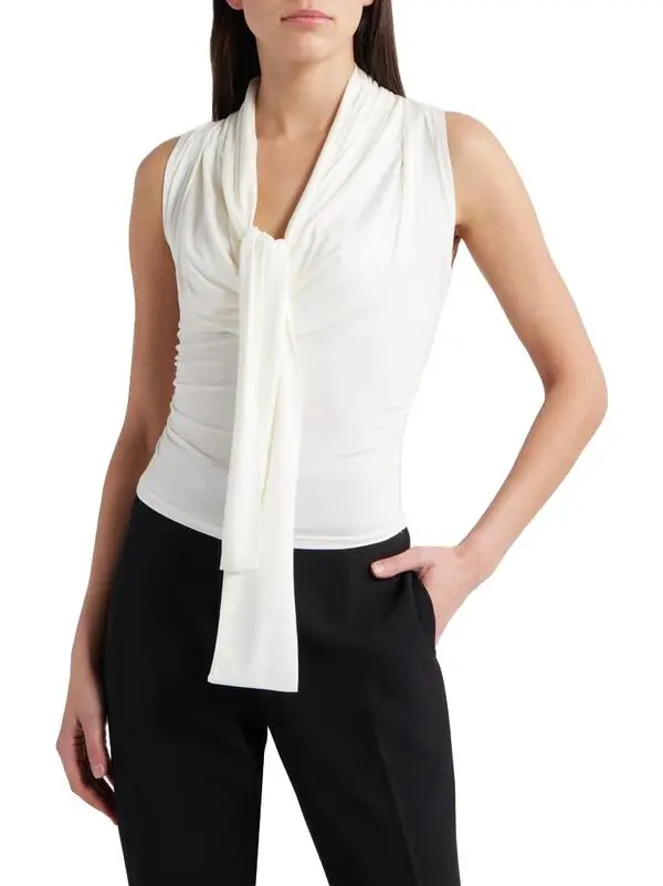 NIKKI LUND Rani Ruched Tie Neck Sleeveless Top - White