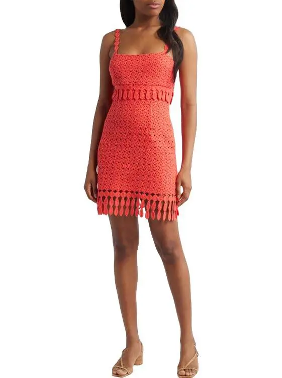 Saylor Caitriona Fringe Cotton Minidress - Poppy