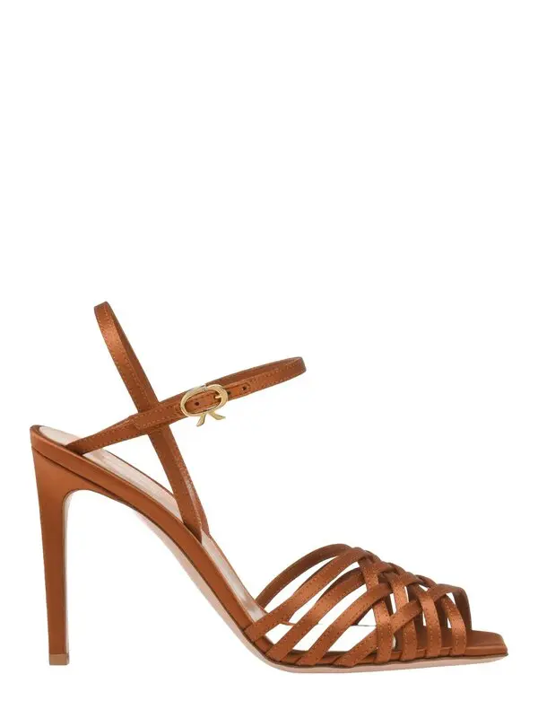 GIANVITO ROSSI Kerry Criss-cross Sandal - Brown Satin