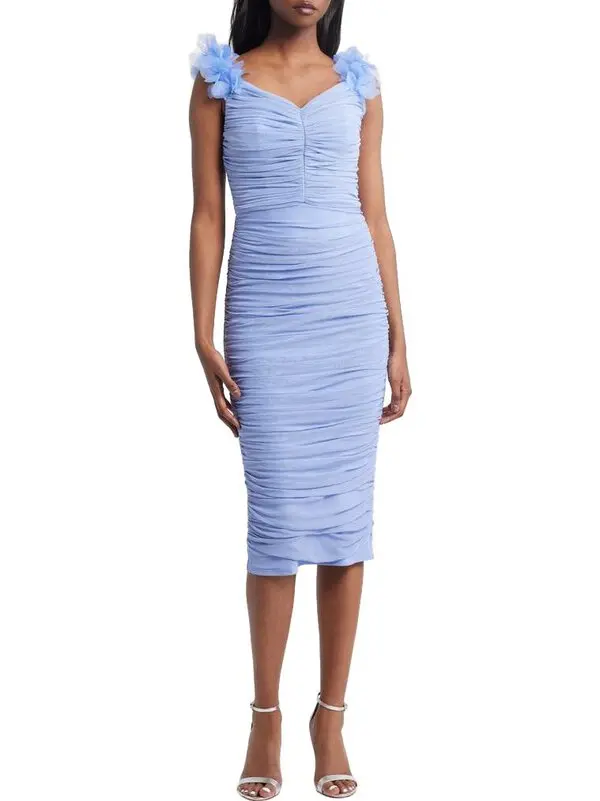 LIPSY Ruched Mesh Midi Dress - Blue
