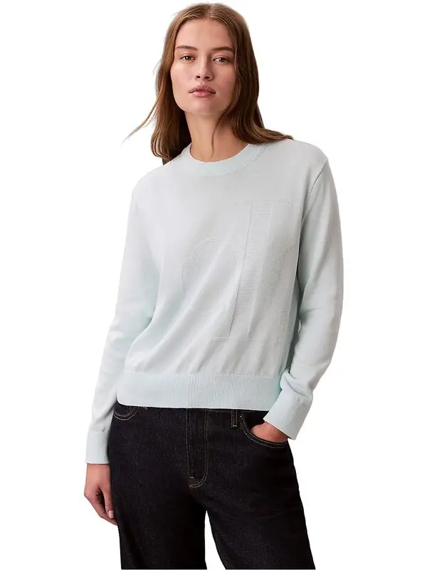Calvin Klein Smooth Cotton Monogram Sweater - Aqua Breeze