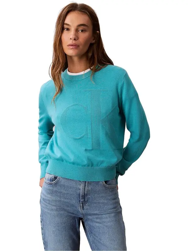 Calvin Klein Smooth Cotton Monogram Sweater - Tuscan Teal