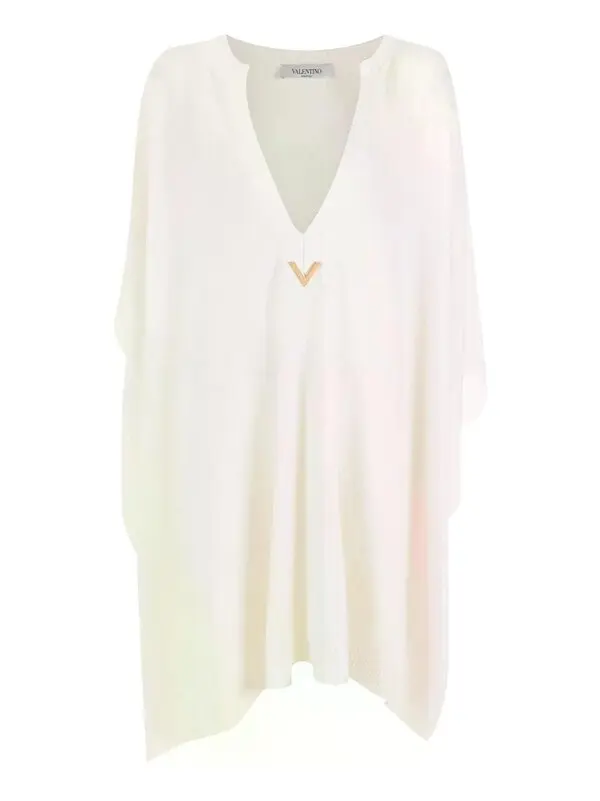 Valentino Garavani Logo-plaque Knitted Poncho - White