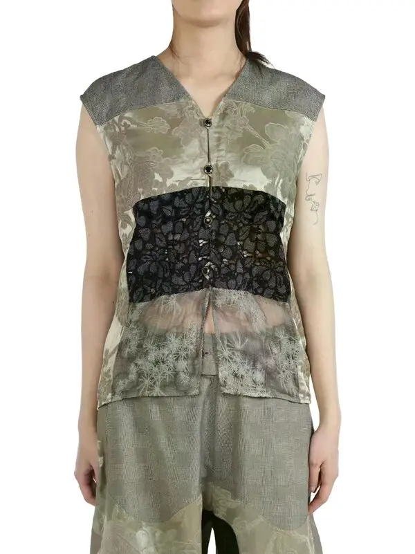 COMMUNS Floral-embroidered Button-up Top - Grey
