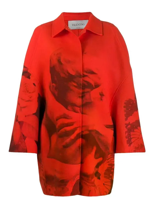 Valentino Garavani Lovers Print Oversized Coat - Red