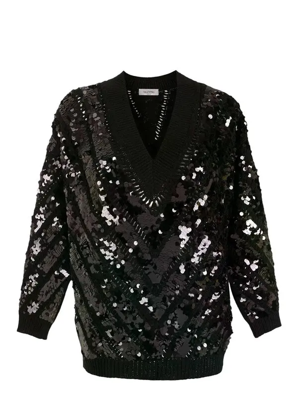 Valentino Garavani Sequin-embellished V-neck Jumper - Black