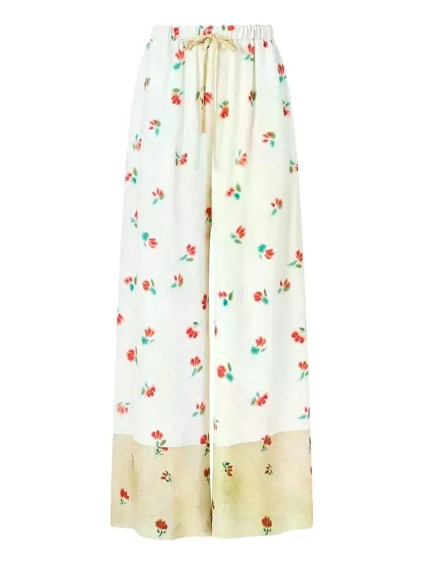 Rosie Assoulin Silk Graphic Print Trousers - White
