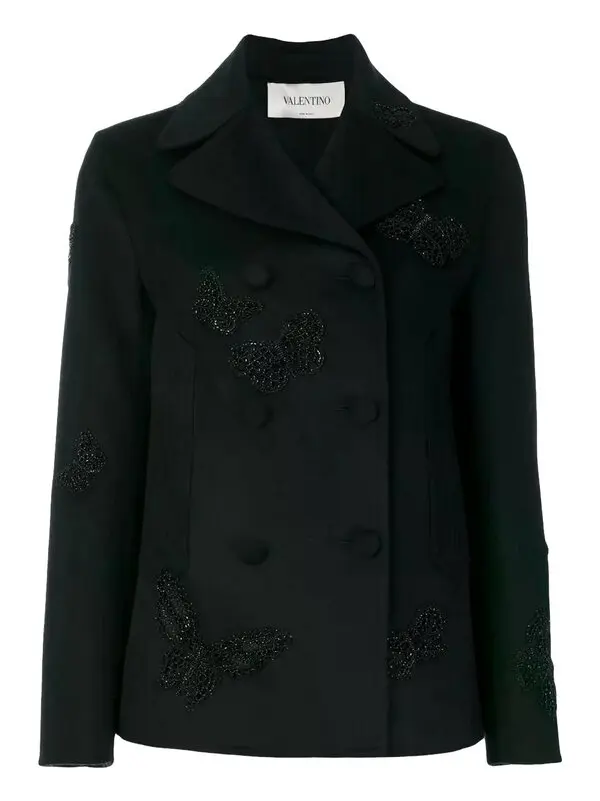Valentino Garavani Butterfly-embroidered Coat - Black