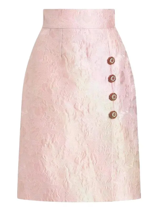 Dolce & Gabbana Jacquard Button-embellished Skirt - Pink