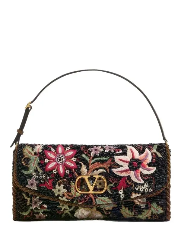 Valentino Garavani Devain Embroidered Shoulder Bag - Black