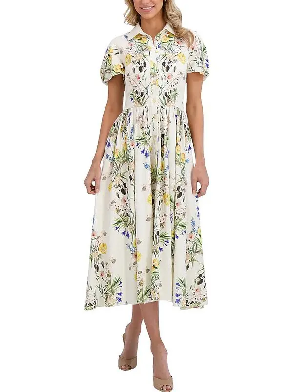 Ted Baker London Floral Balloon Sleeve Shirt Dress - Ultra White