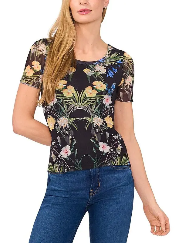 Ted Baker London Short Sleeve Crewneck Mesh Top - Rich Black