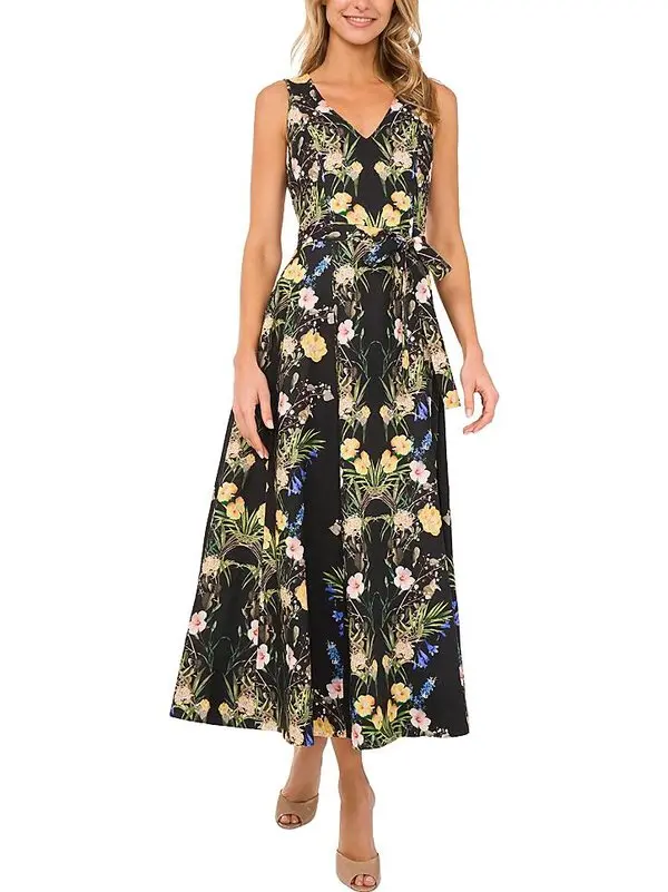 Ted Baker London Floral Tie Neck Sleeveless Maxi Dress - Rich Black