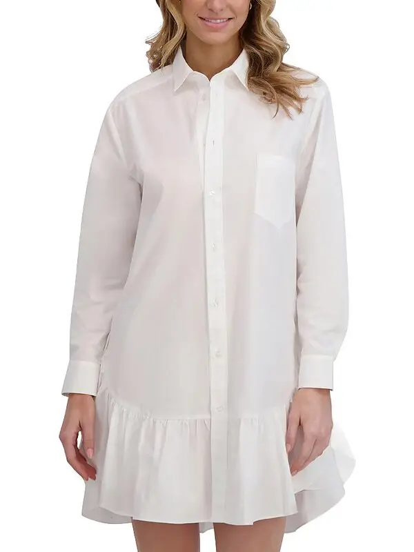 Ted Baker London Long Sleeve Ruffle Shirt Dress - Ultra White