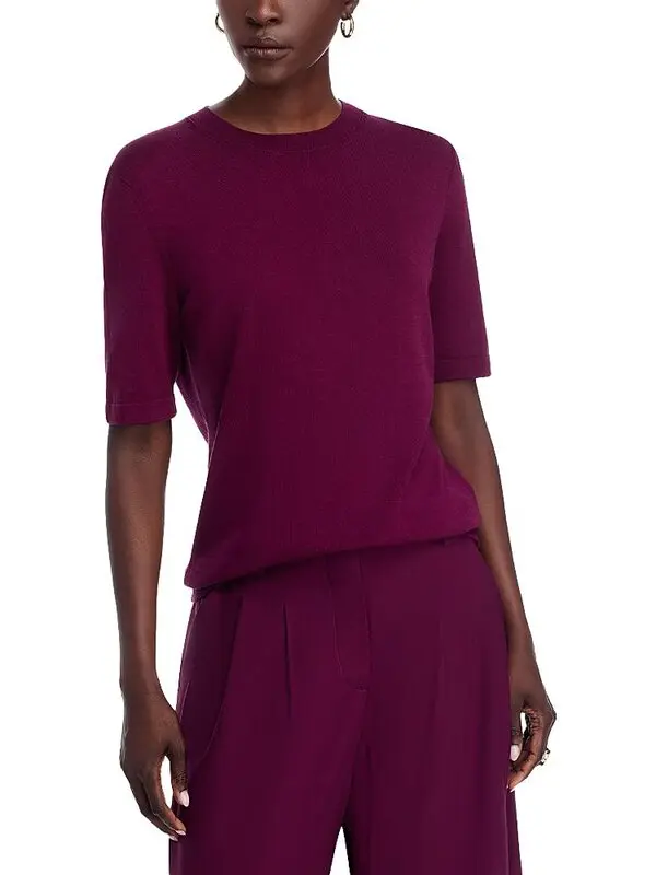 Lafayette 148 New York Elbow Sleeve Crewneck Sweater - Violet Ash