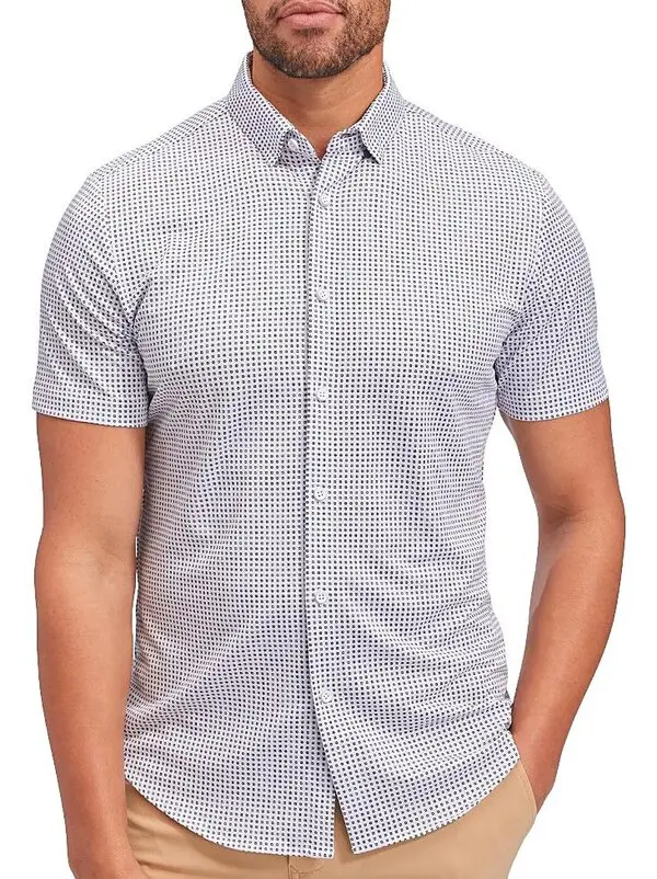 Mizzen+main Halyard Short Sleeve Dress Shirt - Blue Geo Twill Print